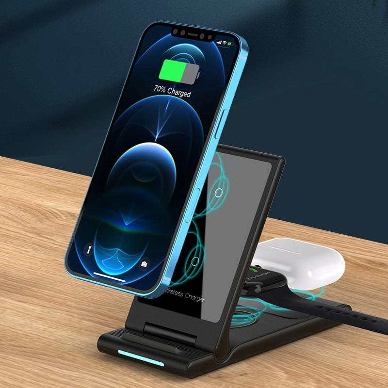 15W Foldable 3 In 1 Wireless Charger Black – ShoppersLane